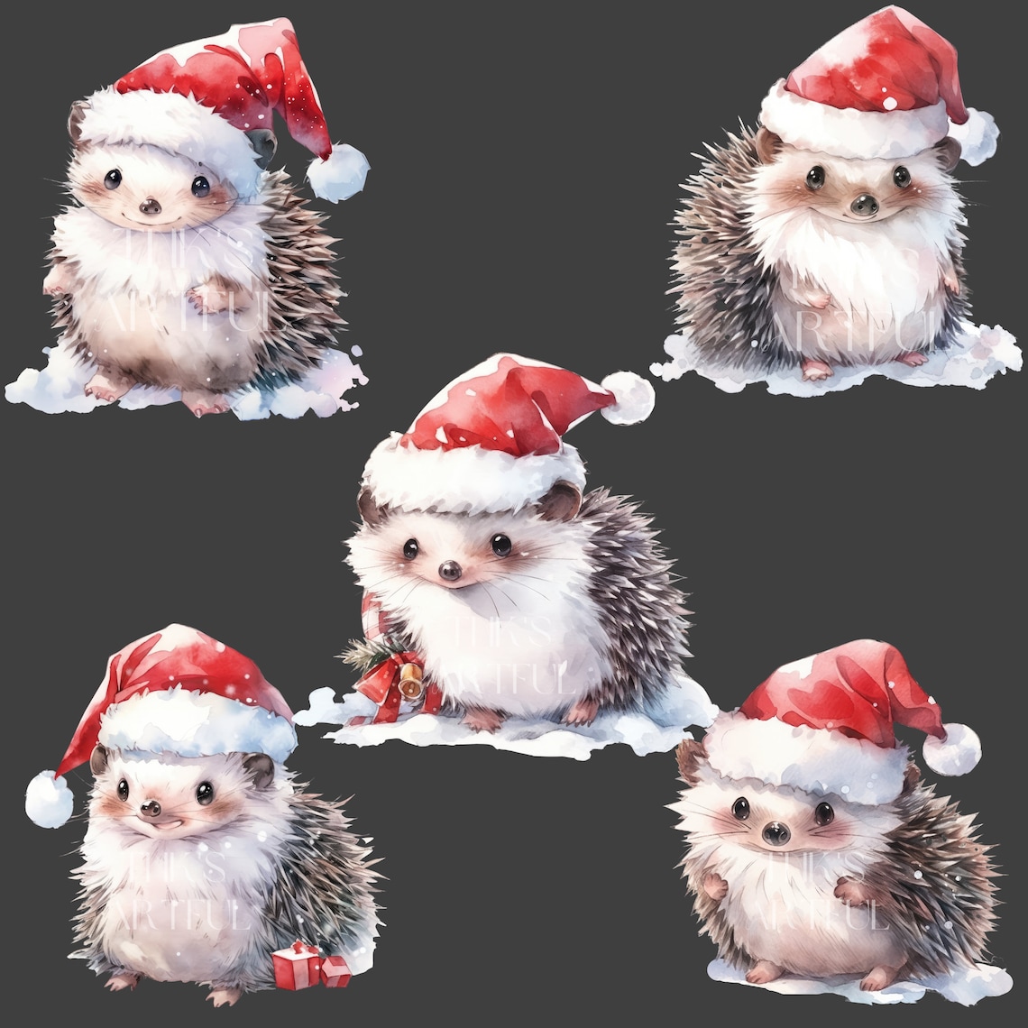 Watercolor 10 Christmas Hedgehog Clipart Bundle,hedgehog Clipart for ...