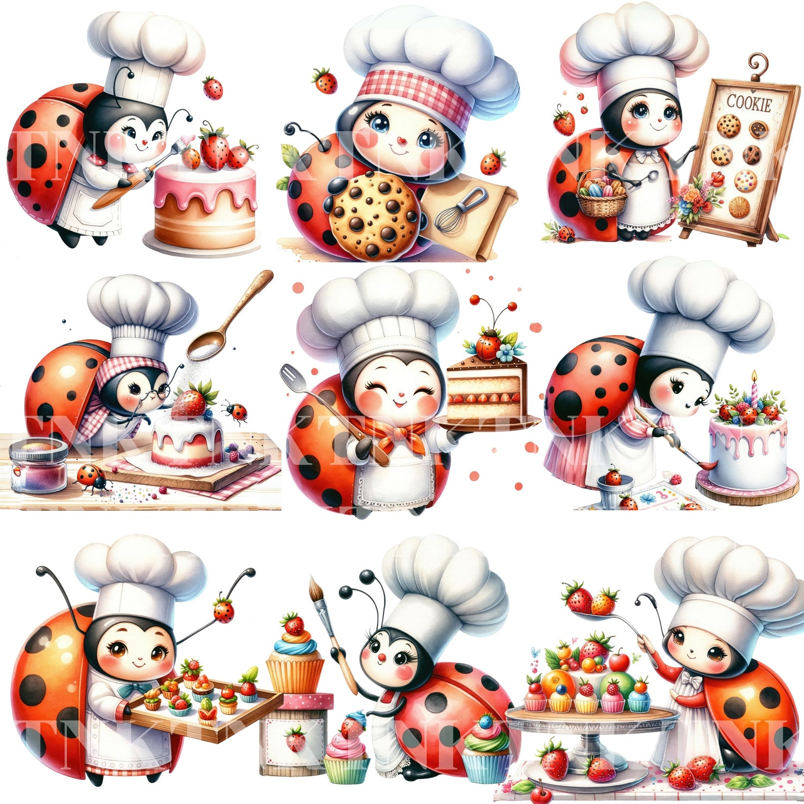 50 Ladybug Chef Clipart, Cute Cooking Insects PNG Collection, Adorable ...
