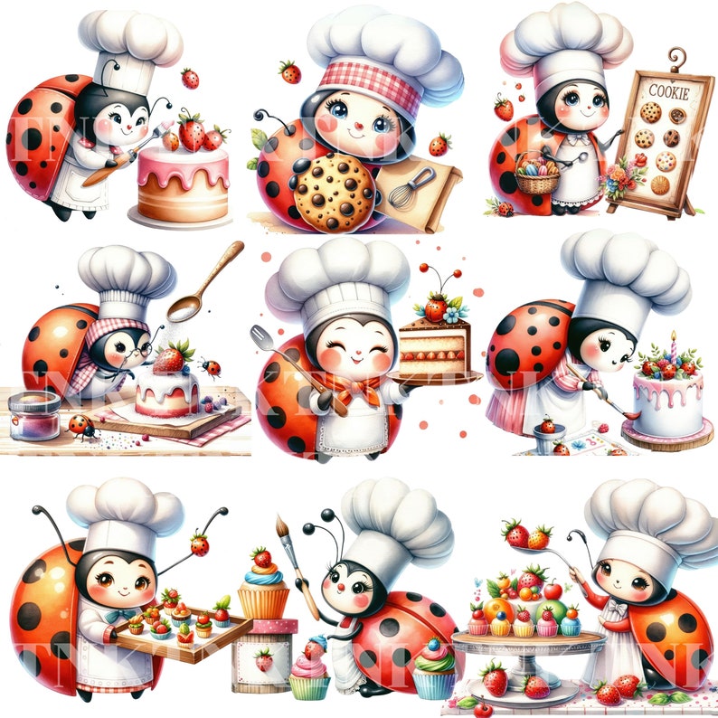 50 Ladybug Chef Clipart, Cute Cooking Insects PNG Collection, Adorable ...