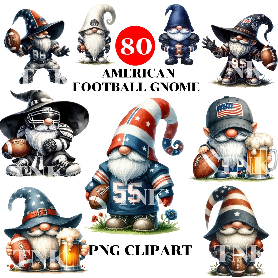 Watercolor Cute Gnome American Football Clipart,sport Gnome Clipart ...