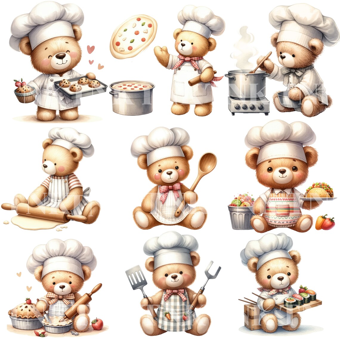 68 Chef Teddy Bear Watercolor Clipart, Nursery Clipart, Card Making ...