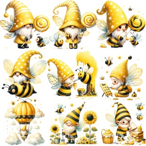 Watercolor 47 Bee Gnome Clipart Bundles, Gnome With Flowers, Clipart ...
