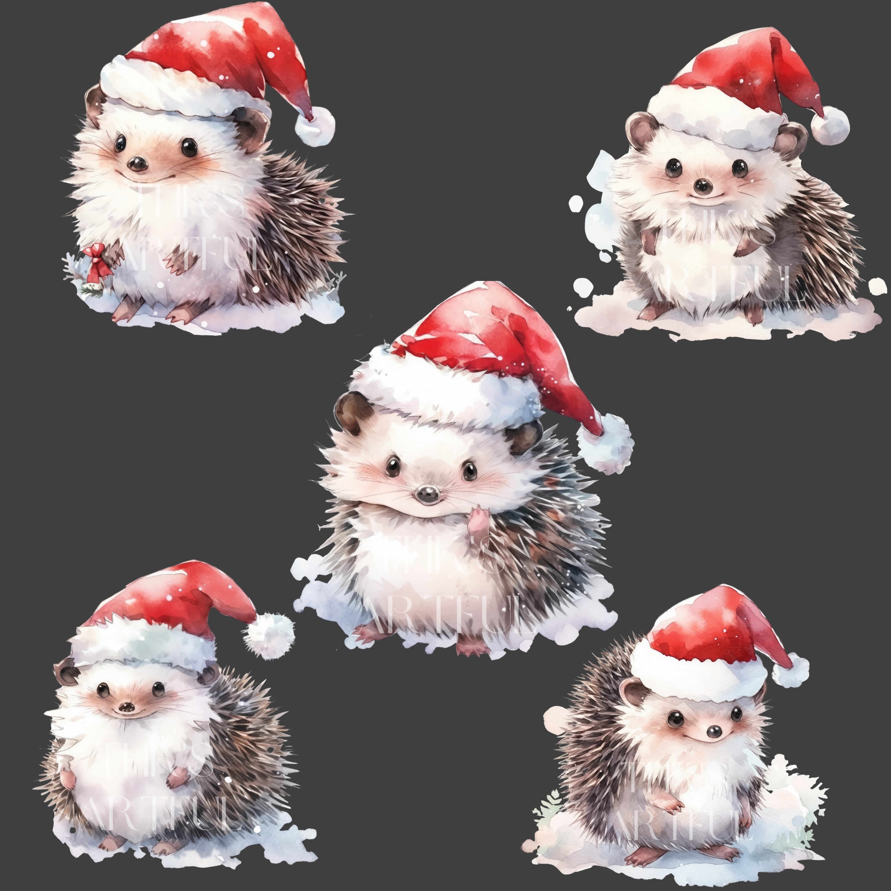 Watercolor 10 Christmas Hedgehog Clipart Bundle,hedgehog Clipart for ...