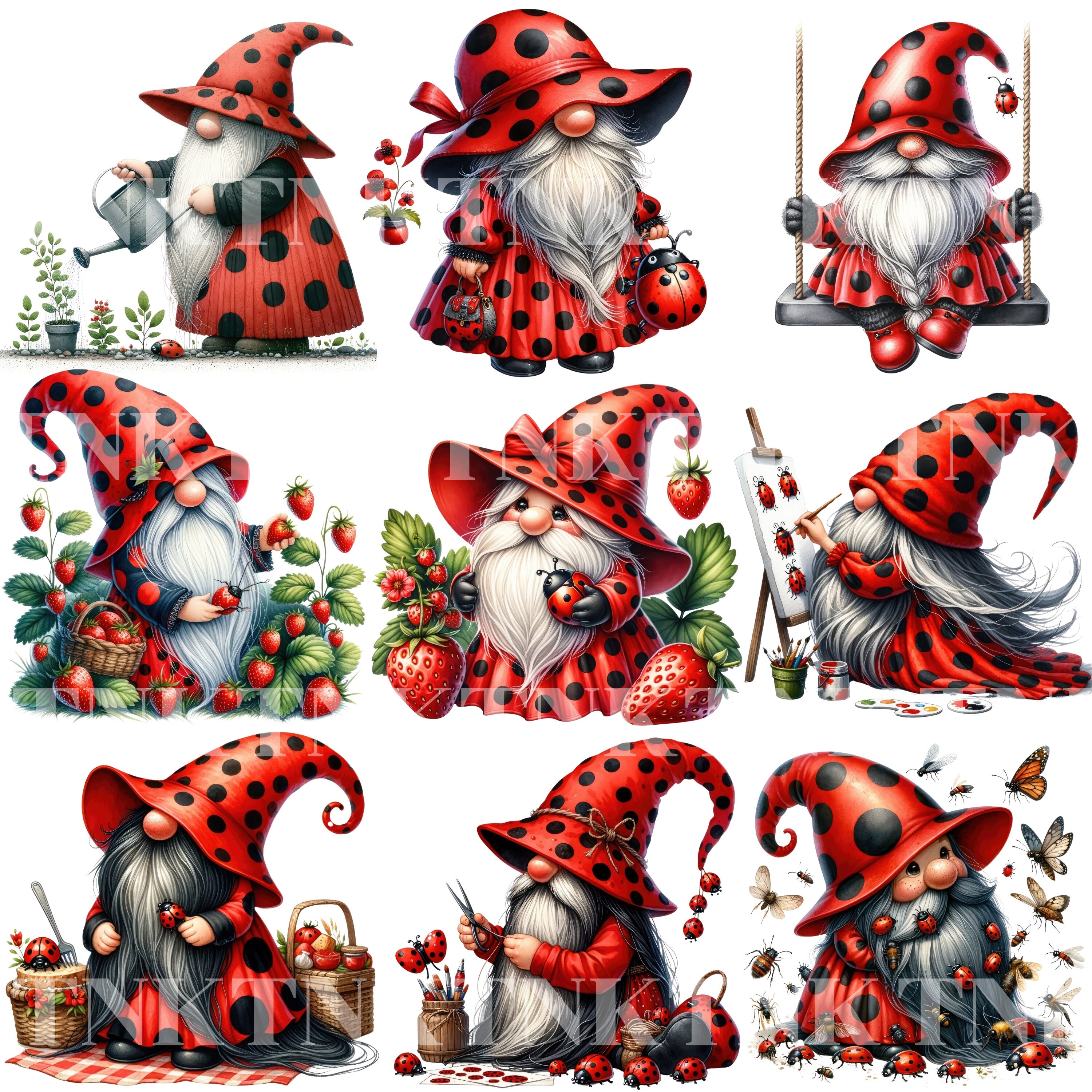42 Cute Ladybug Gnome Clipart Bundle, Cute Gnome PNG, Watercolor Gnome ...