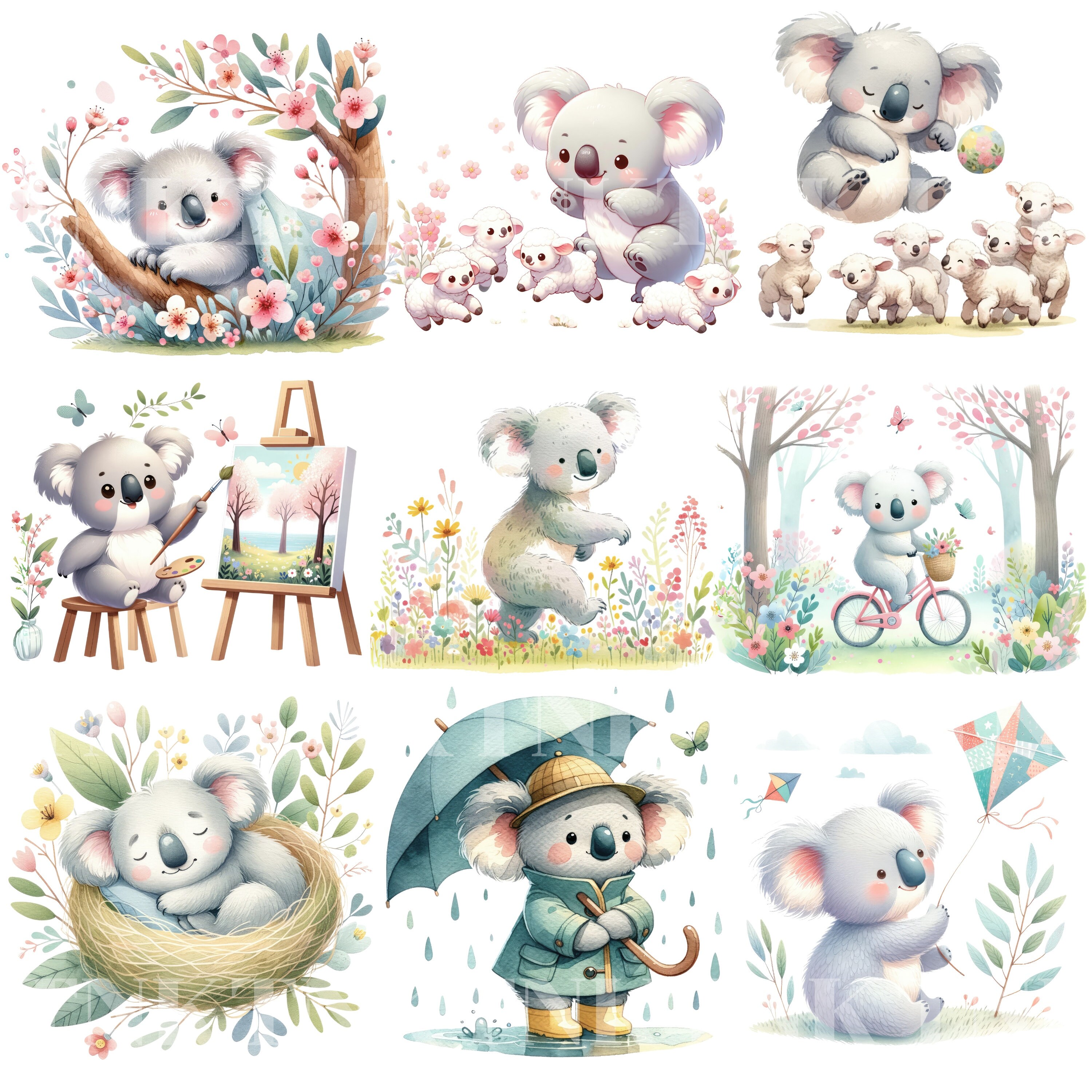 Watercolor Koala in Springs Clipart Sublimation,baby Koala Clipart ...