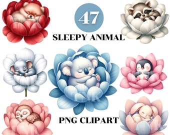 Sleepy Animal Clipart Baby Shower Gift Adorable Baby Animals PNG Cute ...