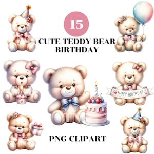 Watercolor Cute Teddy Bear Birthday Clipart Sublimation,bear Clipart ...