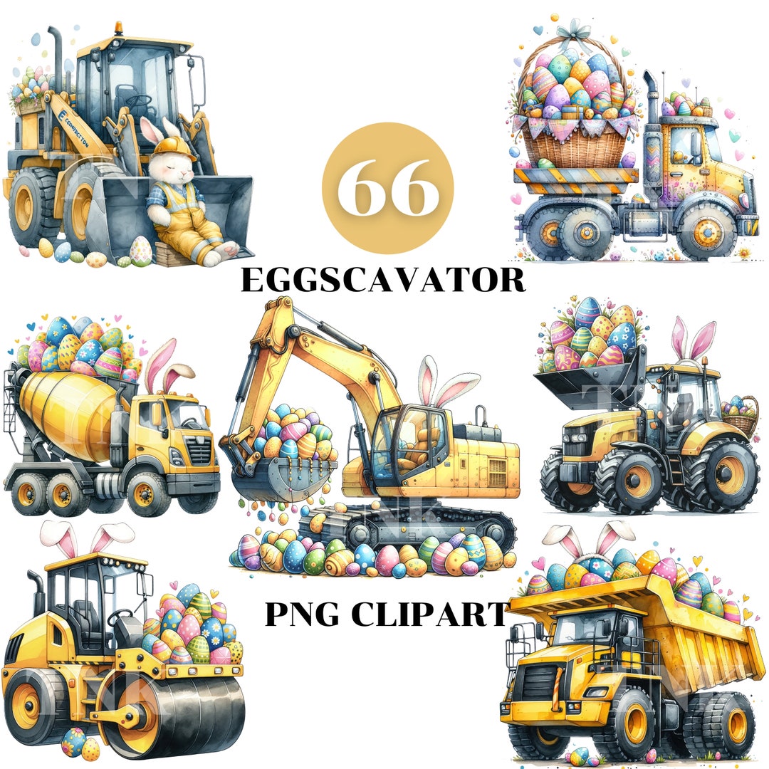 66 Watercolor Easter Construction Truck Eggscavator Graphic, Easter ...