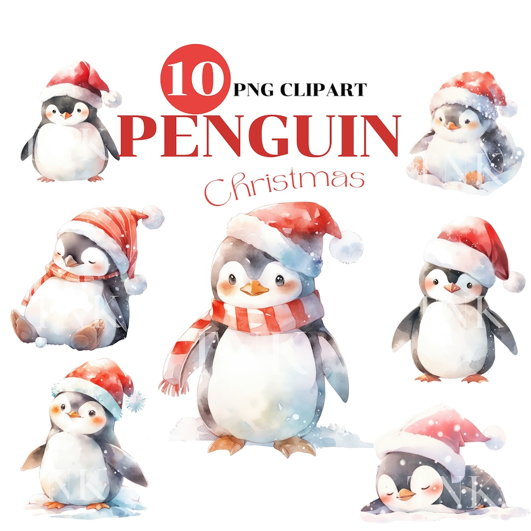 Watercolor Penguin Christmas Clipart Bundle,png, Clipart for Commercial ...