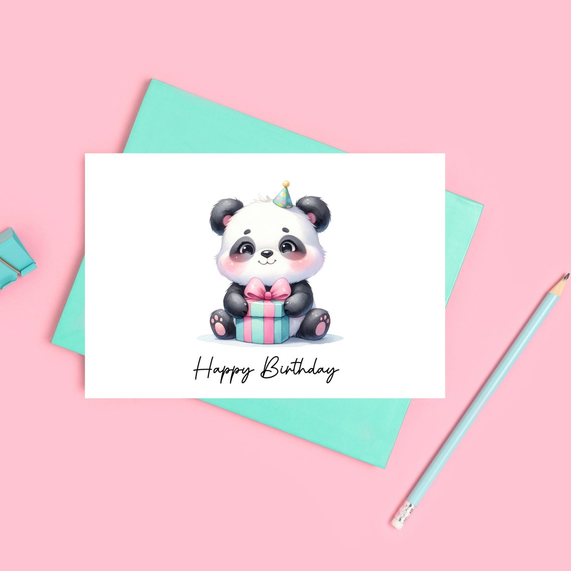 Watercolor Cute Panda Birthday PNG Sublimation Design, Panda Clipart ...
