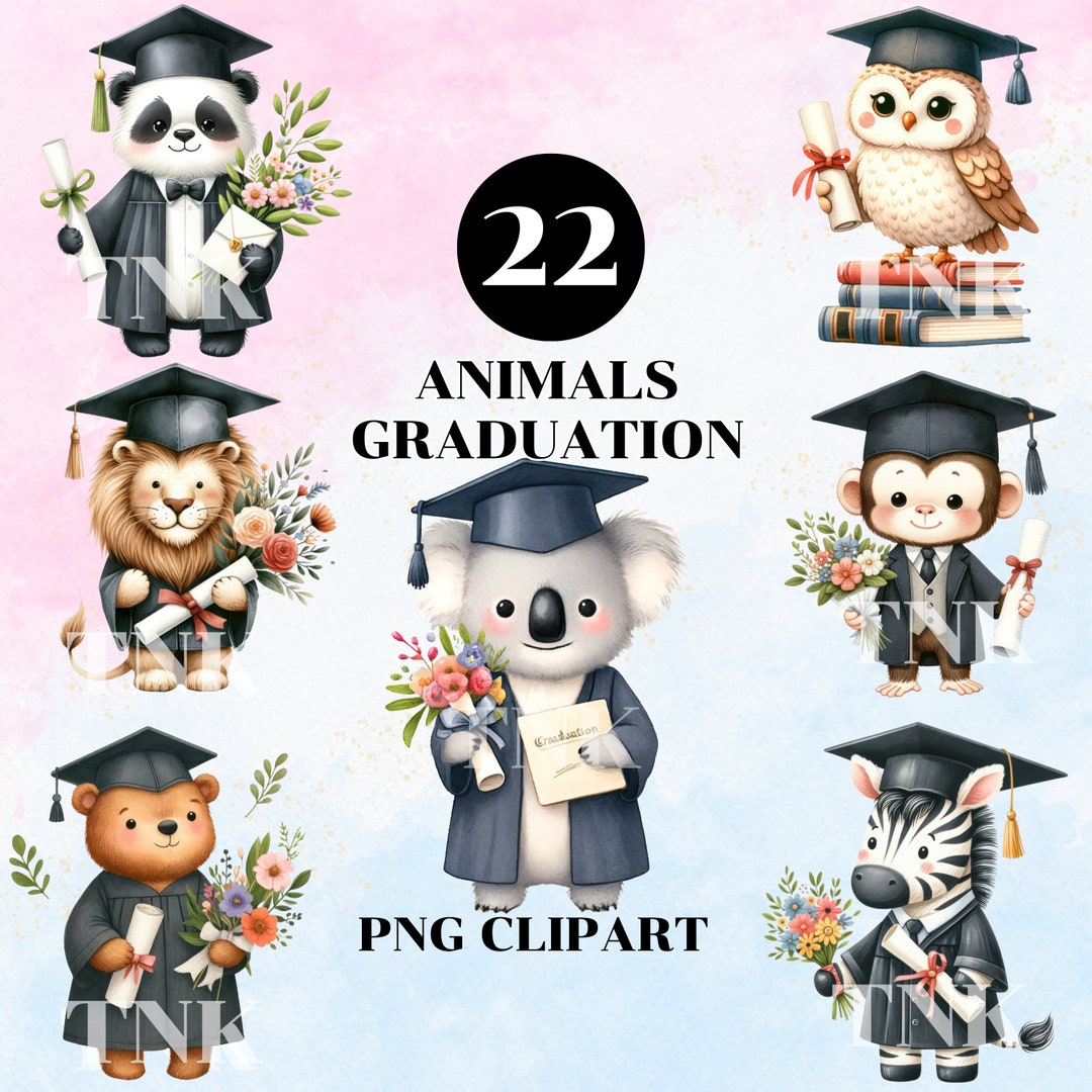 Watercolor Animal Graduation Clipart: Nursery Decor (digital Download ...