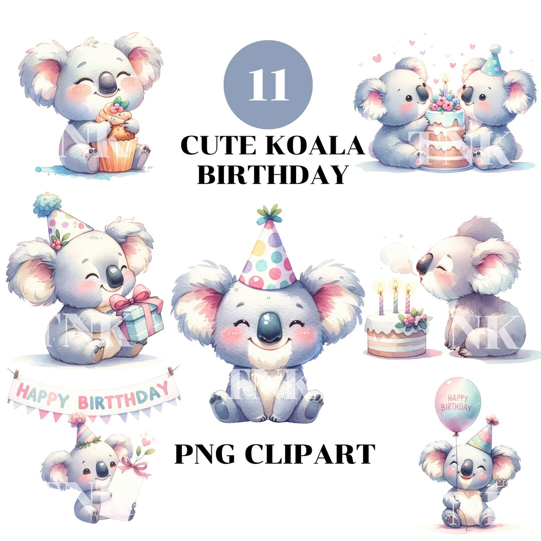 Watercolor Cute Koala Birthday Clipart Sublimation,baby Koala Clipart ...