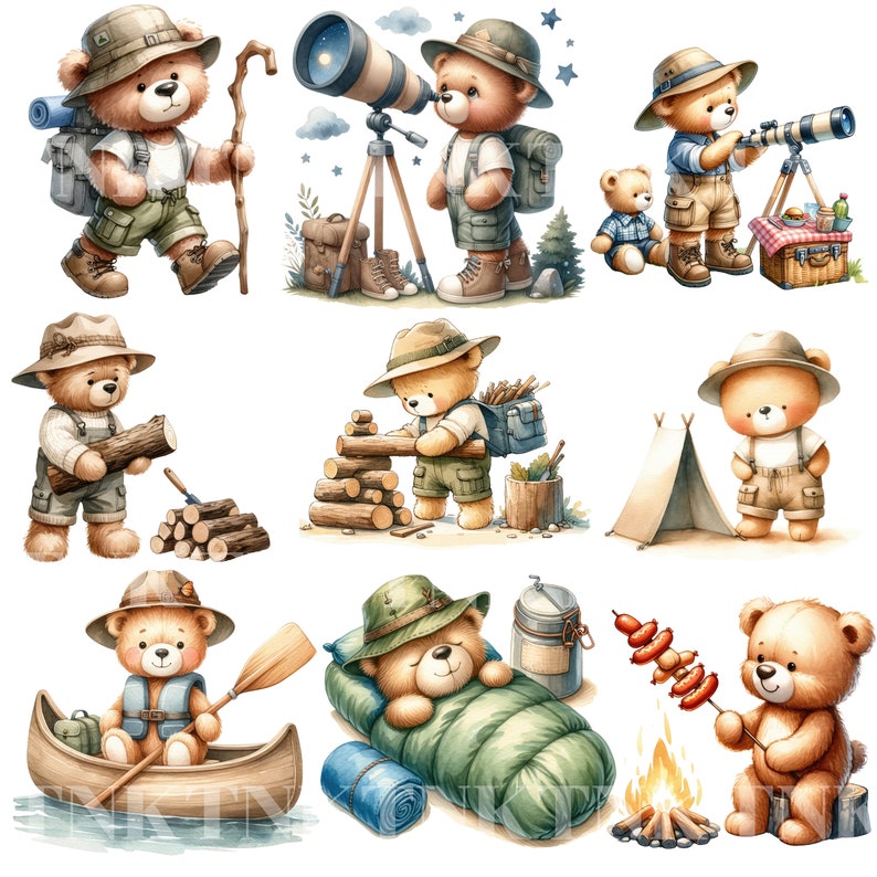 Camper Teddy Bear Clipart, Teddy Bear Camping Clipart, Birthday Baby ...