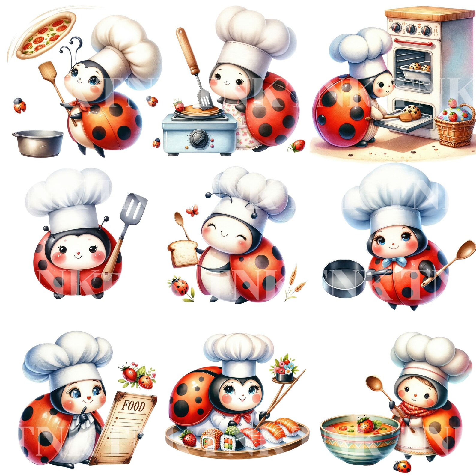 50 Ladybug Chef Clipart, Cute Cooking Insects PNG Collection, Adorable ...