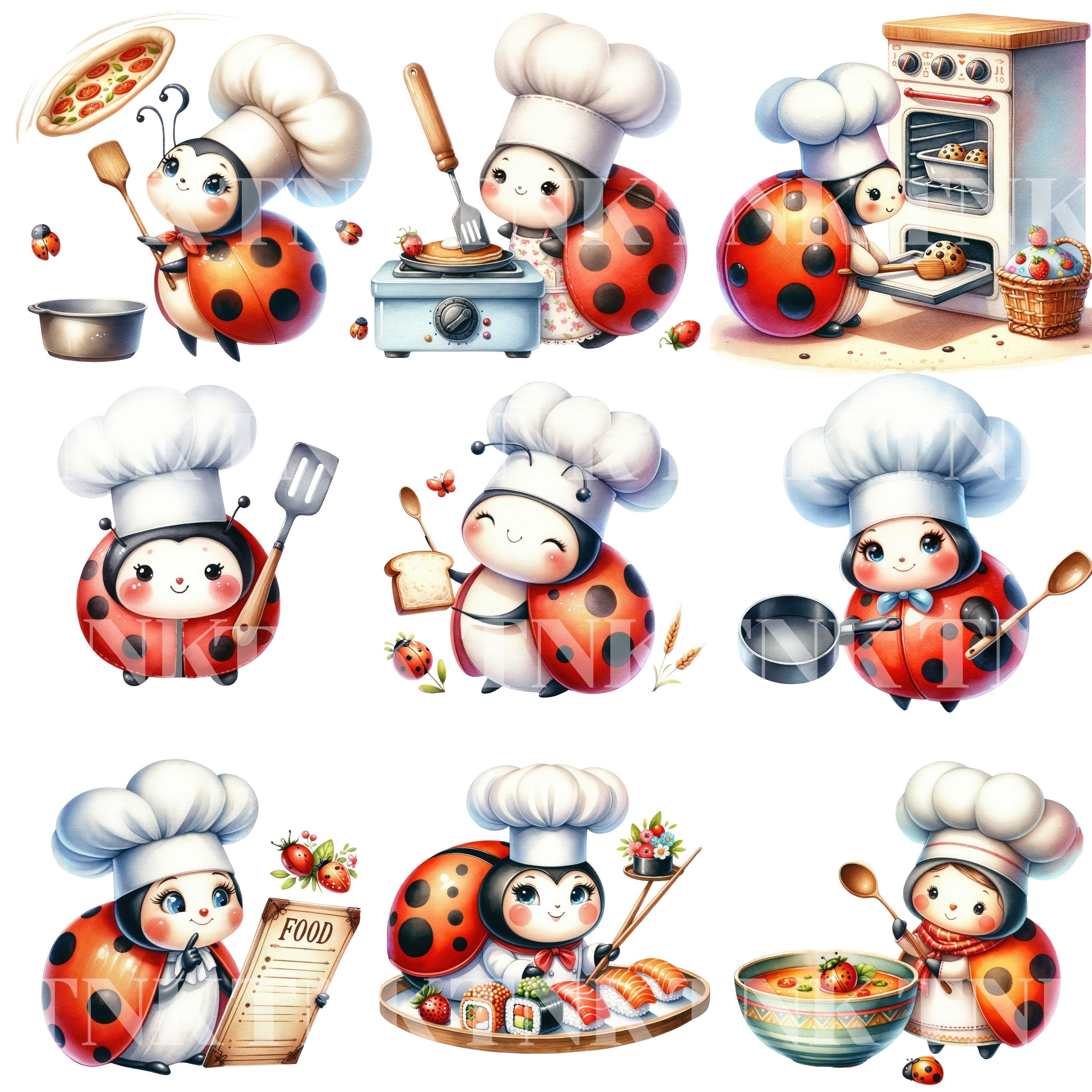 50 Ladybug Chef Clipart, Cute Cooking Insects PNG Collection, Adorable ...
