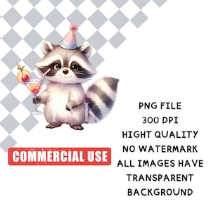 Watercolor Cute Raccoon Birthday Clipart Sublimation,baby Raccoon ...
