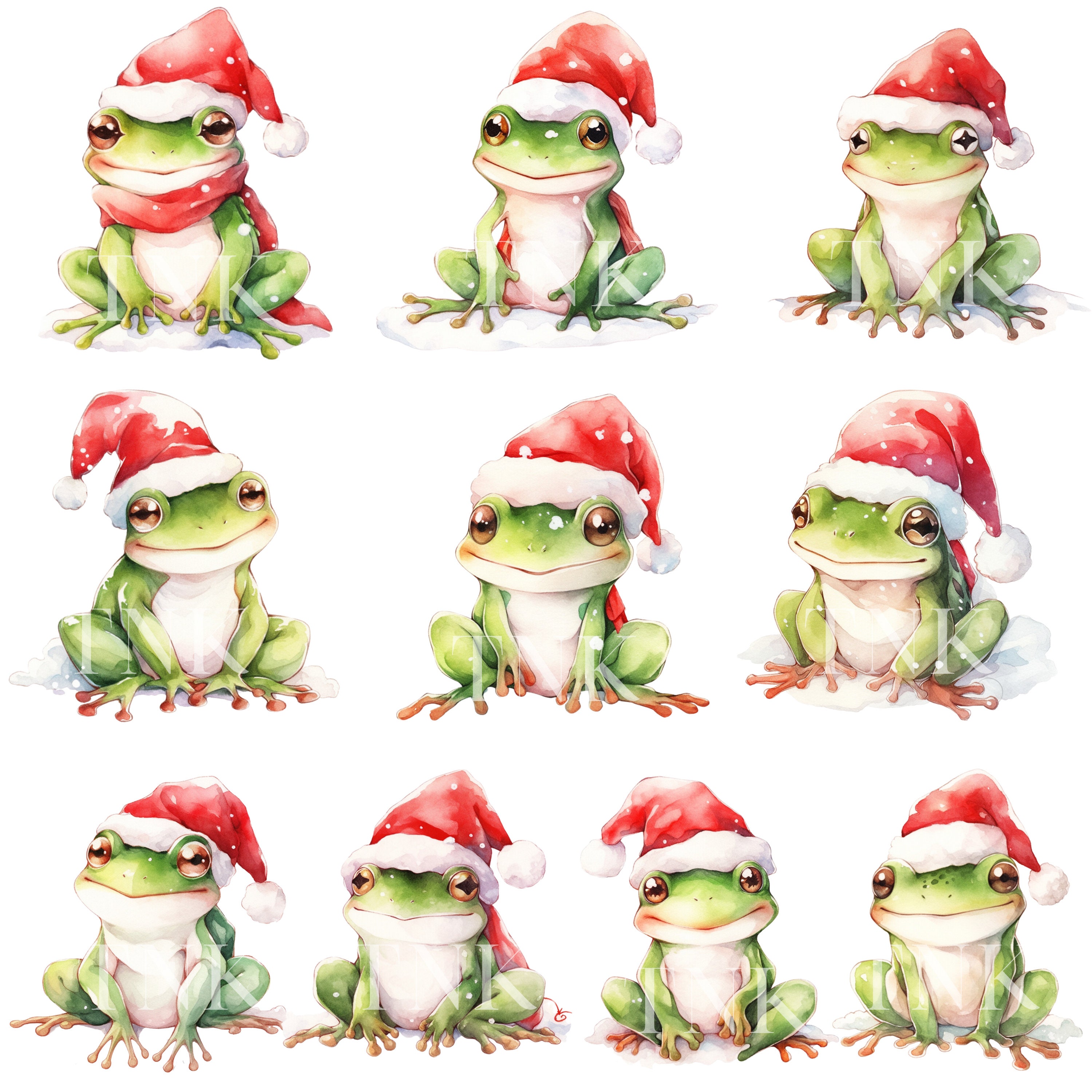 Watercolor 10 Frog Christmas Clipart Bundle,png, Clipart for Commercial ...