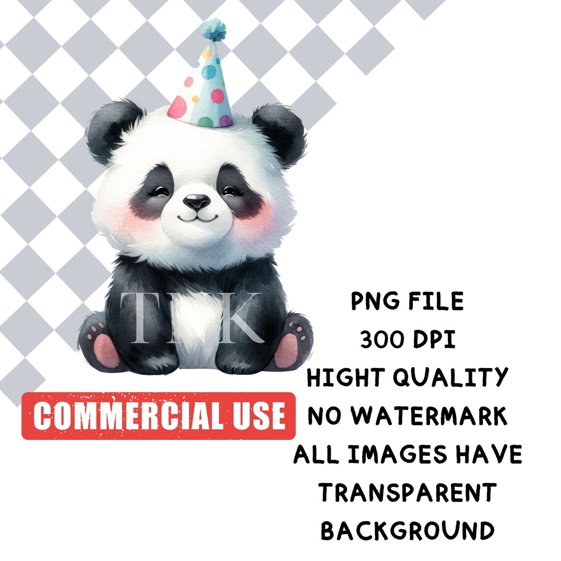 Watercolor Cute Panda Birthday PNG Sublimation Design, Panda Clipart ...