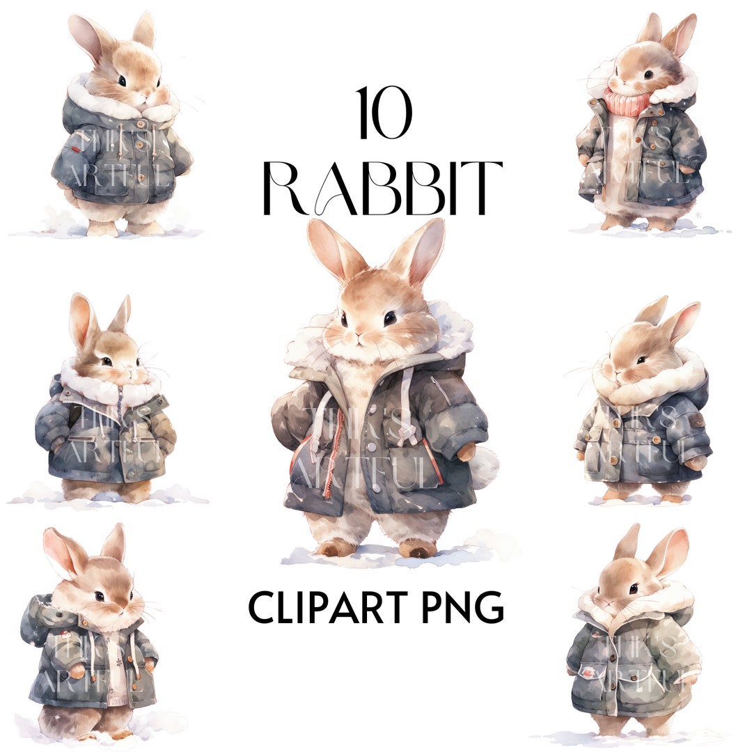 Watercolor 10 Christmas Rabbit Clipart, Rabbit Clipart Bundle, Bunny ...
