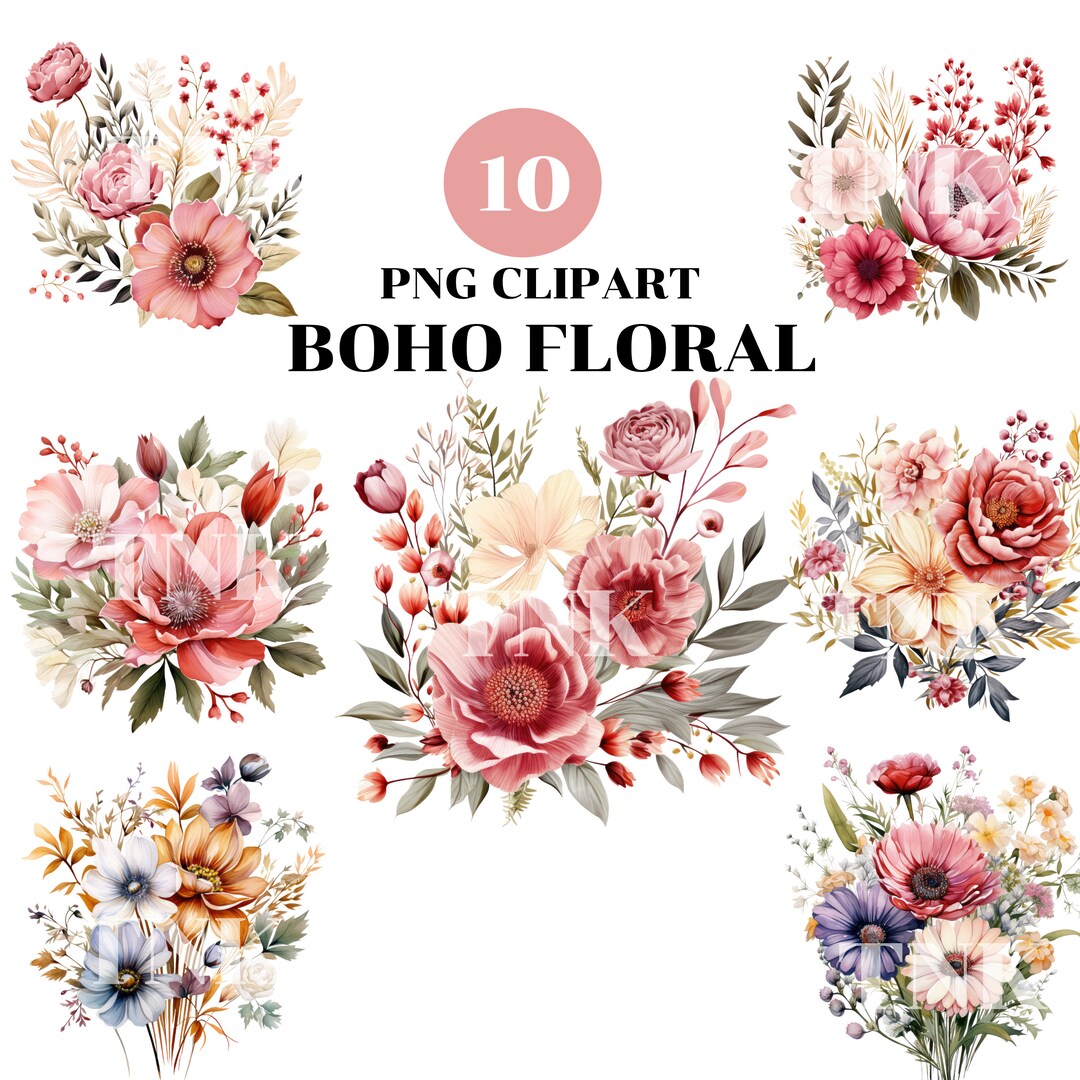 Watercolor Bohemian Floral Clipart Bundle,pampas Clipart, Meadow ...
