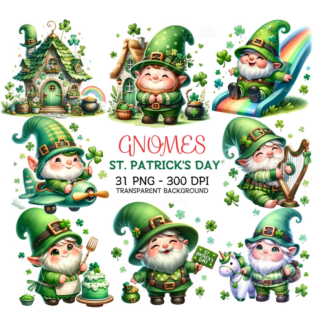 Gnomes St. Patrick's Day Clipart, Gnome Png, Gnome Clipart Bundle ...