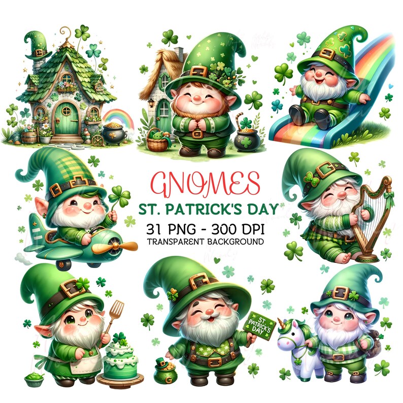 Gnomes St. Patrick's Day Clipart, Gnome Png, Gnome Clipart Bundle ...