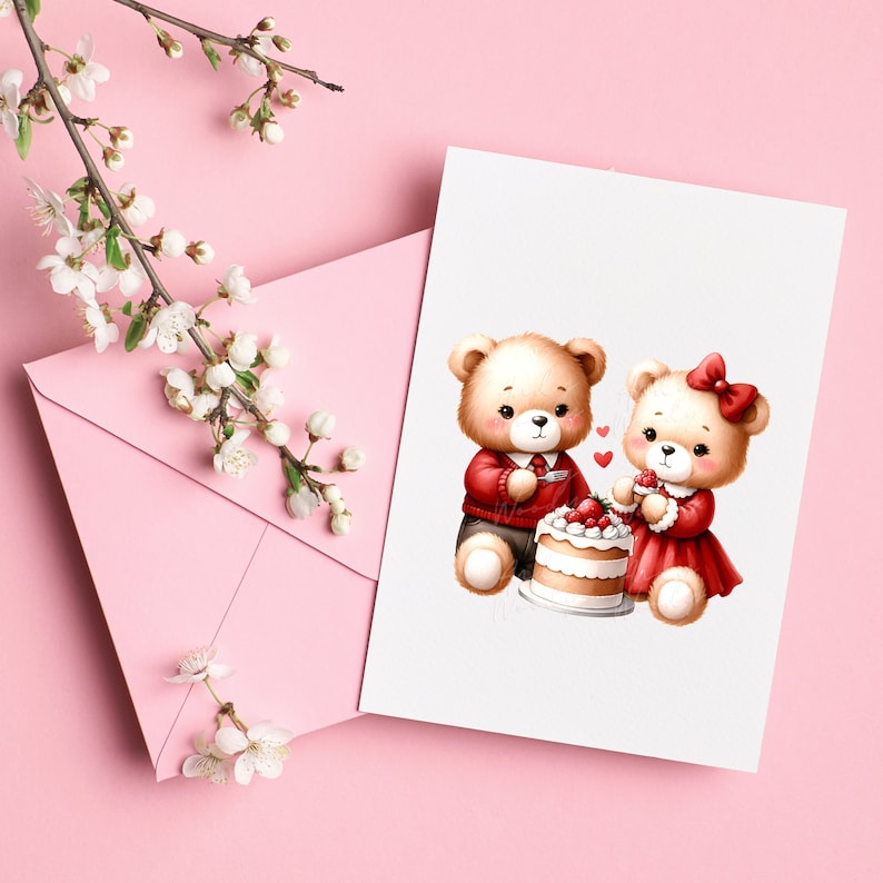 Watercolor Valentine's Day Teddy Bear Couple Clipart, Romantic Couple ...