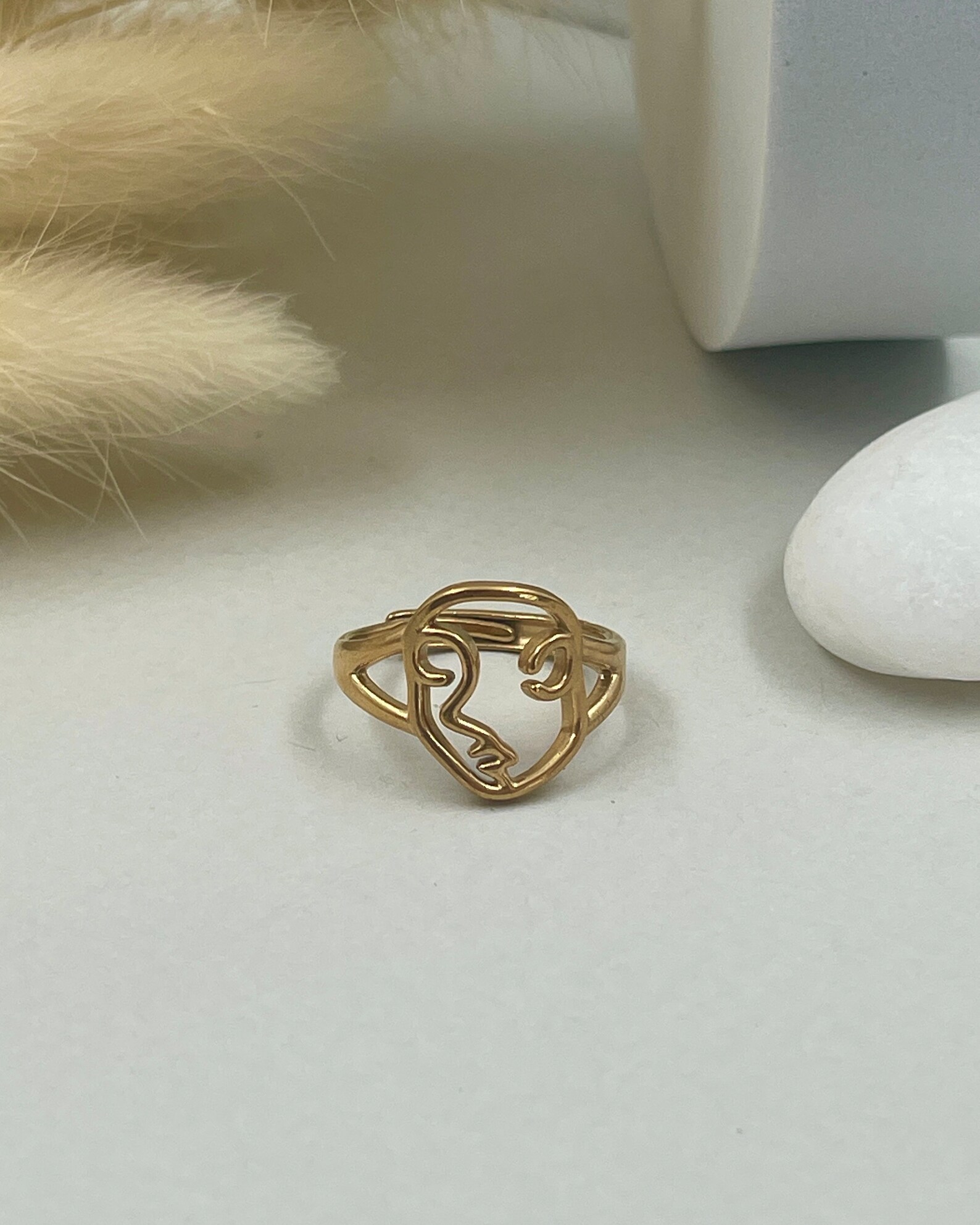 Golden Perforated Face Statement Ring Modern Stainless Steel Ring ...