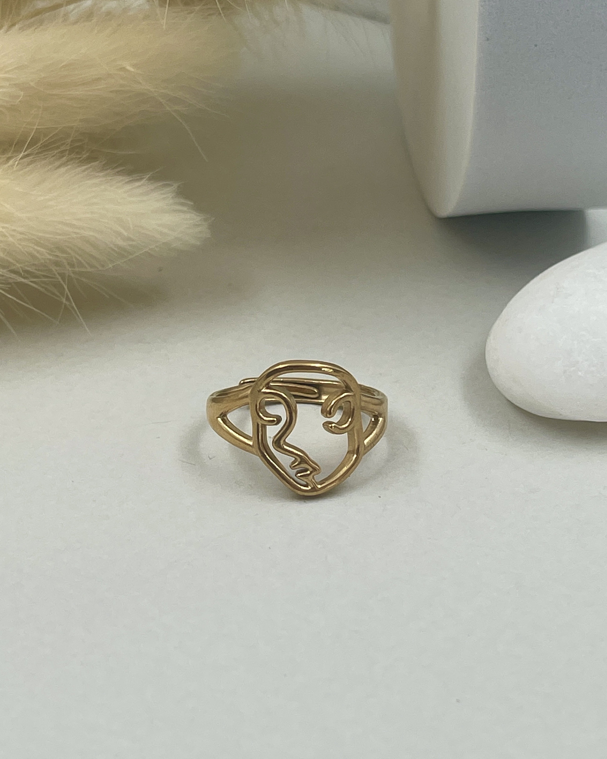 Golden Perforated Face Statement Ring Modern Stainless Steel Ring ...