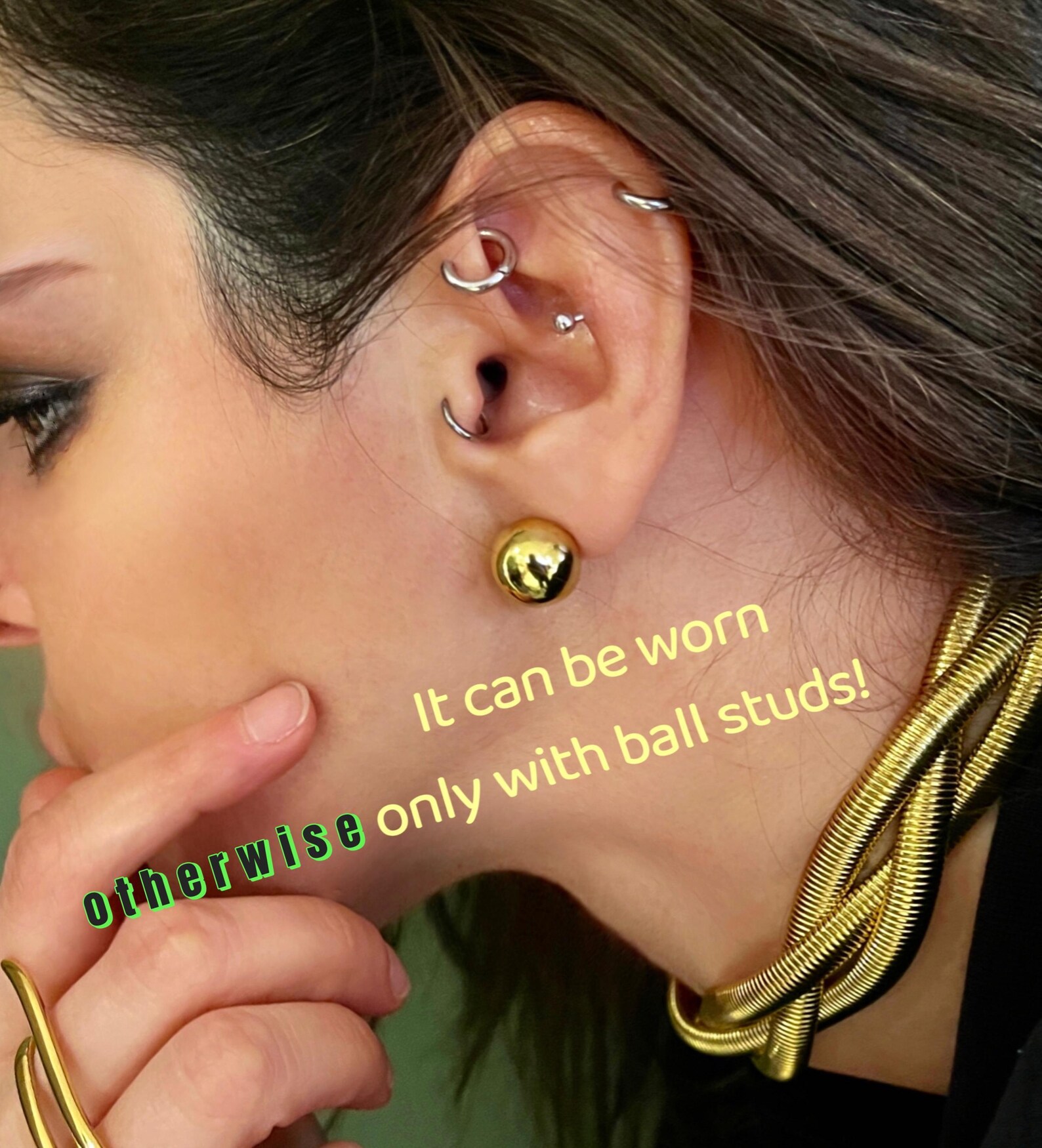 Thick Shiny Hoop Ear Jackets• Chunky Golden Stainless Steel Earrings ...