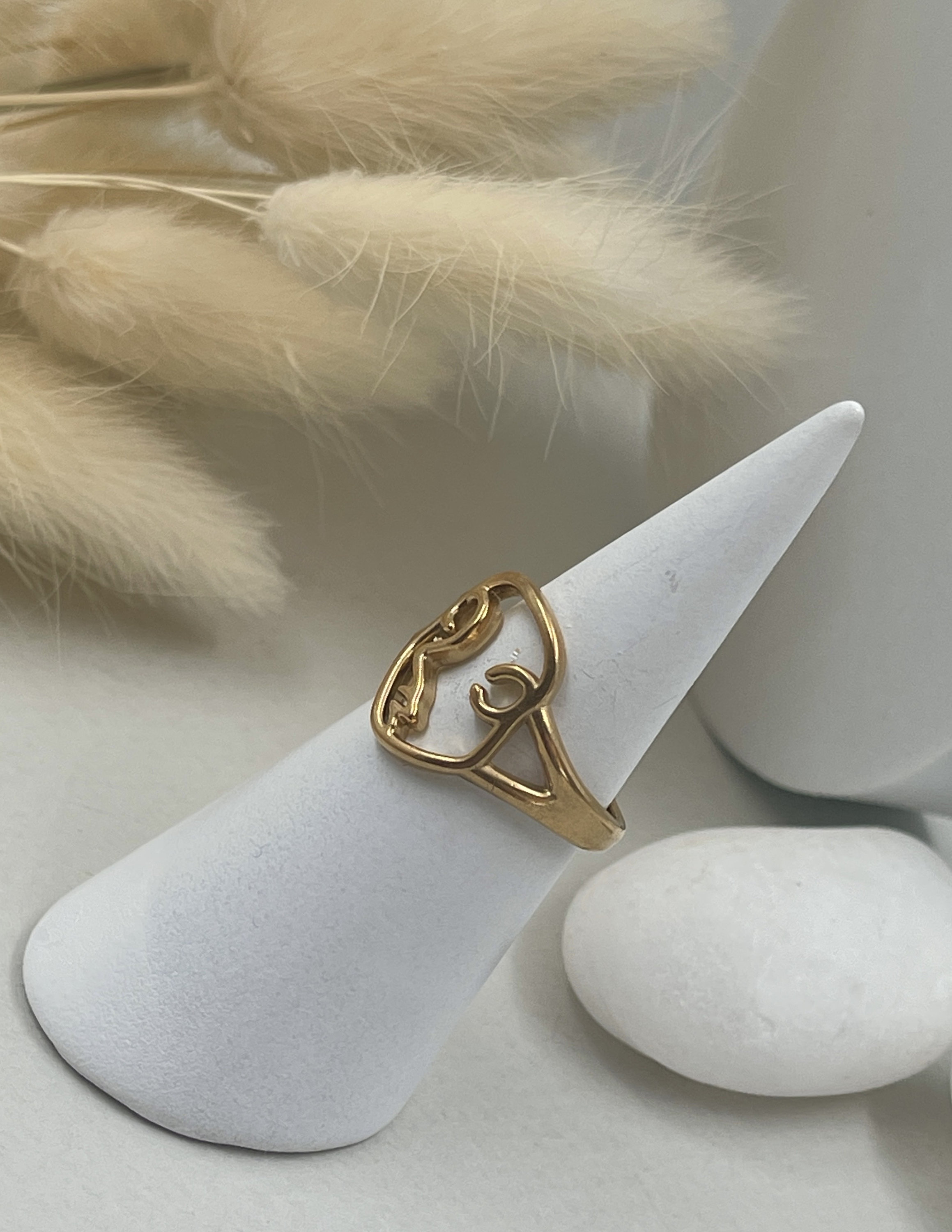 Golden Perforated Face Statement Ring Modern Stainless Steel Ring ...