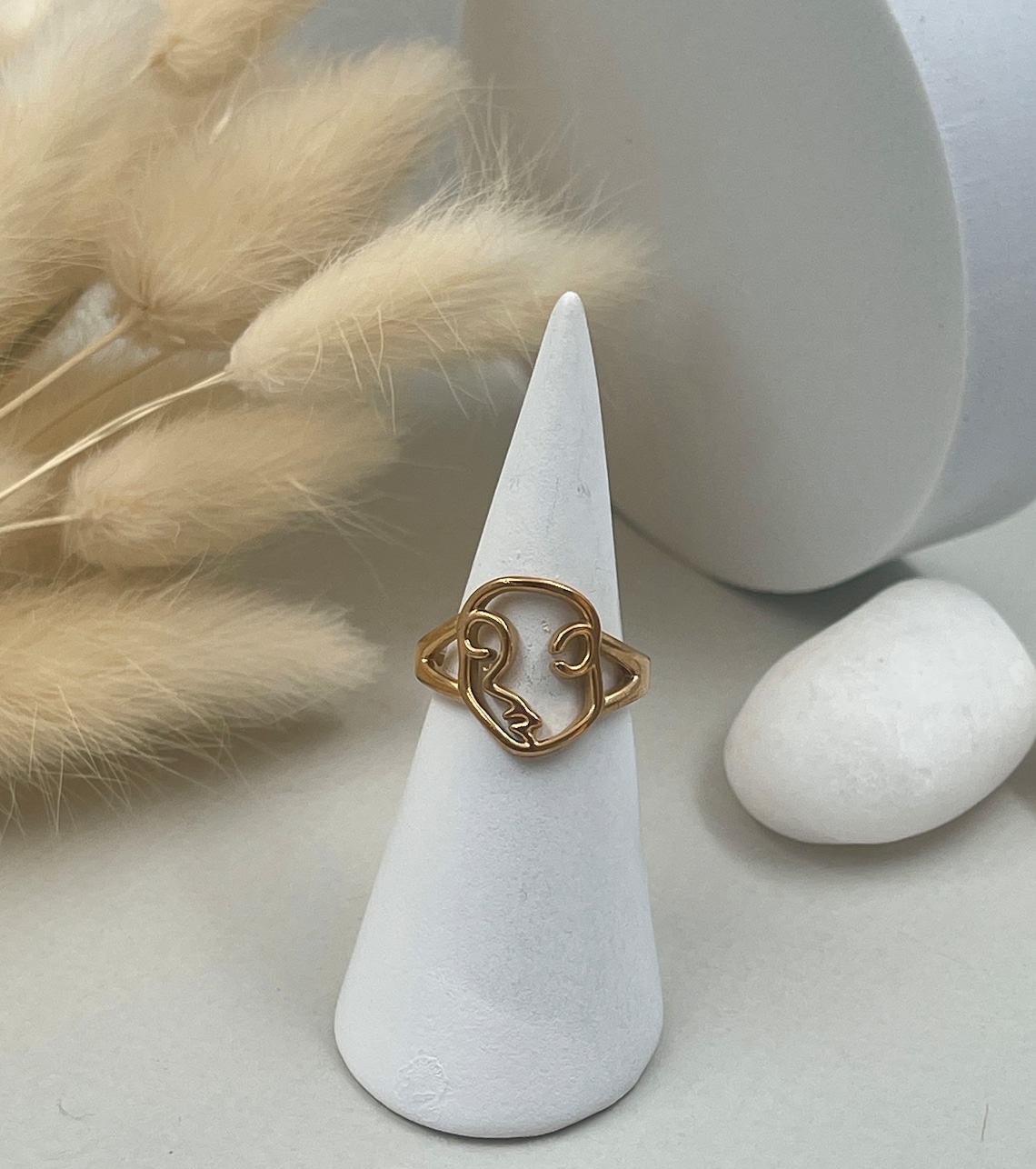 Golden Perforated Face Statement Ring Modern Stainless Steel Ring ...