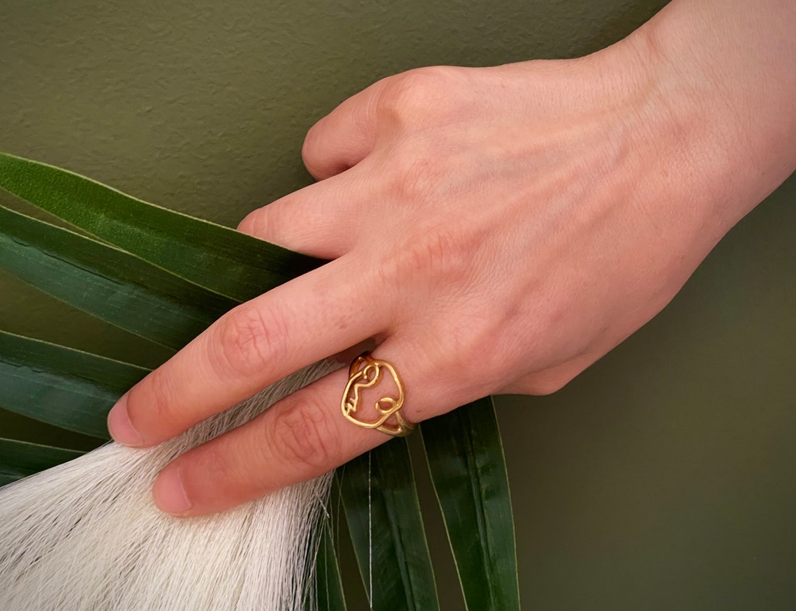 Golden Perforated Face Statement Ring Modern Stainless Steel Ring ...