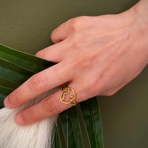 Golden Perforated Face Statement Ring Modern Stainless Steel Ring ...