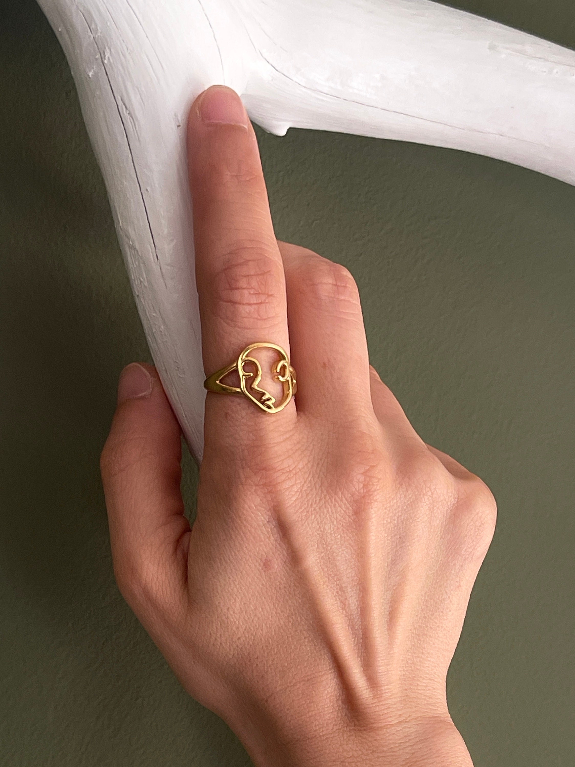 Golden Perforated Face Statement Ring Modern Stainless Steel Ring ...