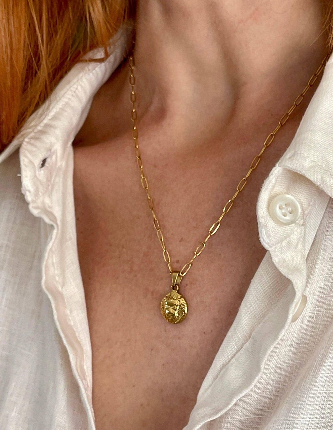 Golden Lion Chain Necklace• Adjustable Minimal Coin Necklace• Tiny ...
