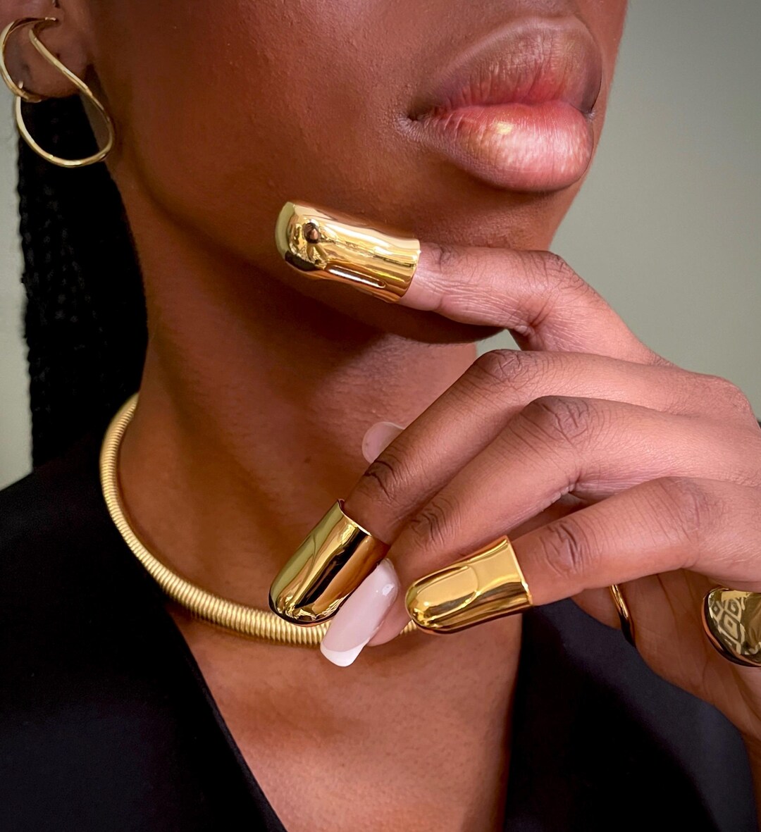 Golden Statement Nail Ring• Fingertip Full Cover Nail Ring• Unisex ...
