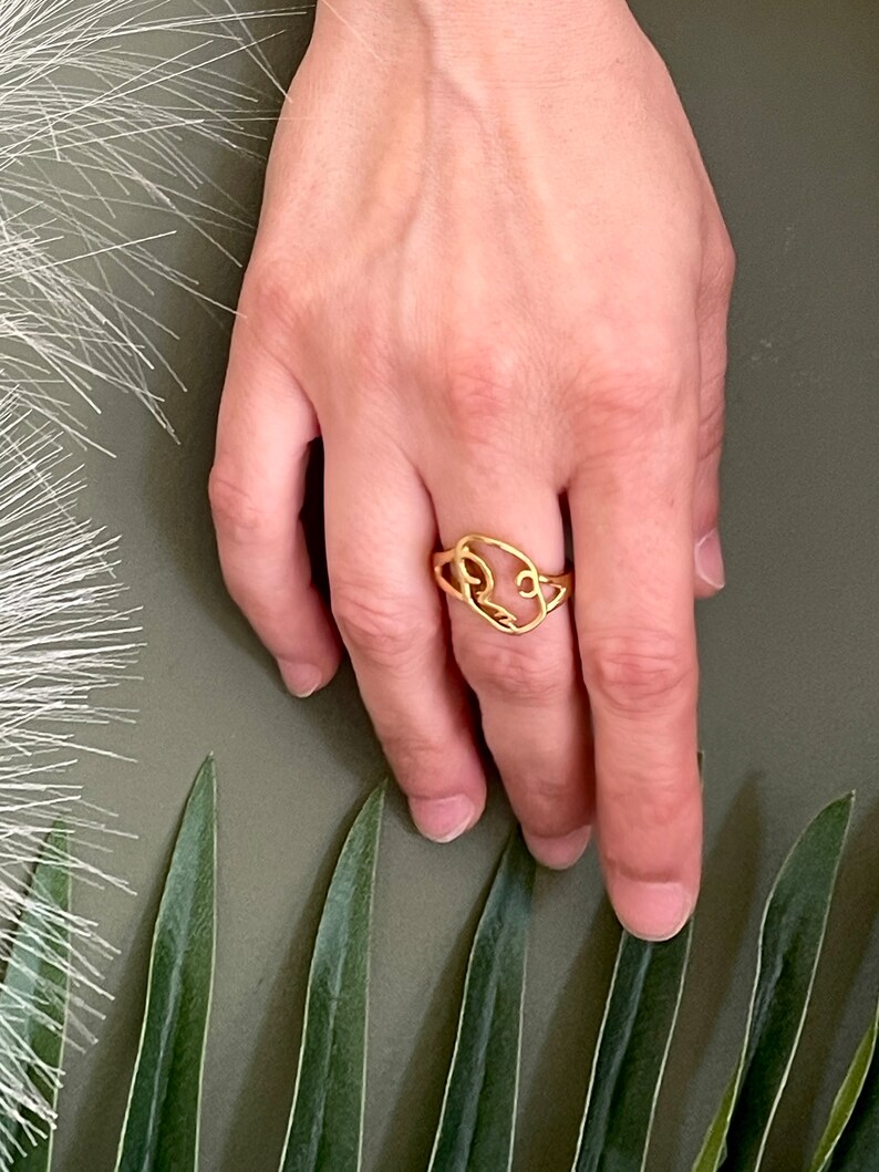 Golden Perforated Face Statement Ring Modern Stainless Steel Ring ...