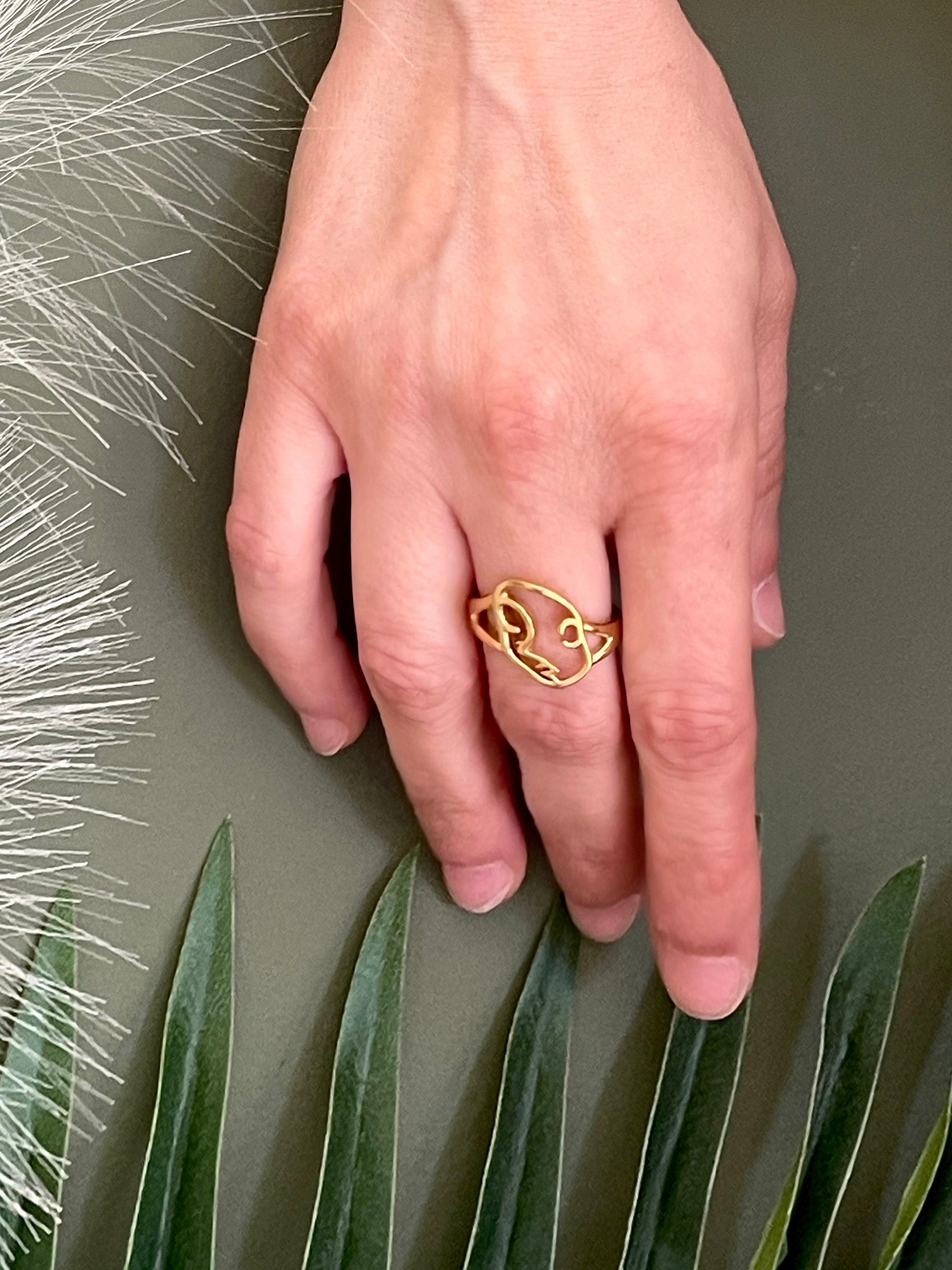 Golden Perforated Face Statement Ring Modern Stainless Steel Ring ...