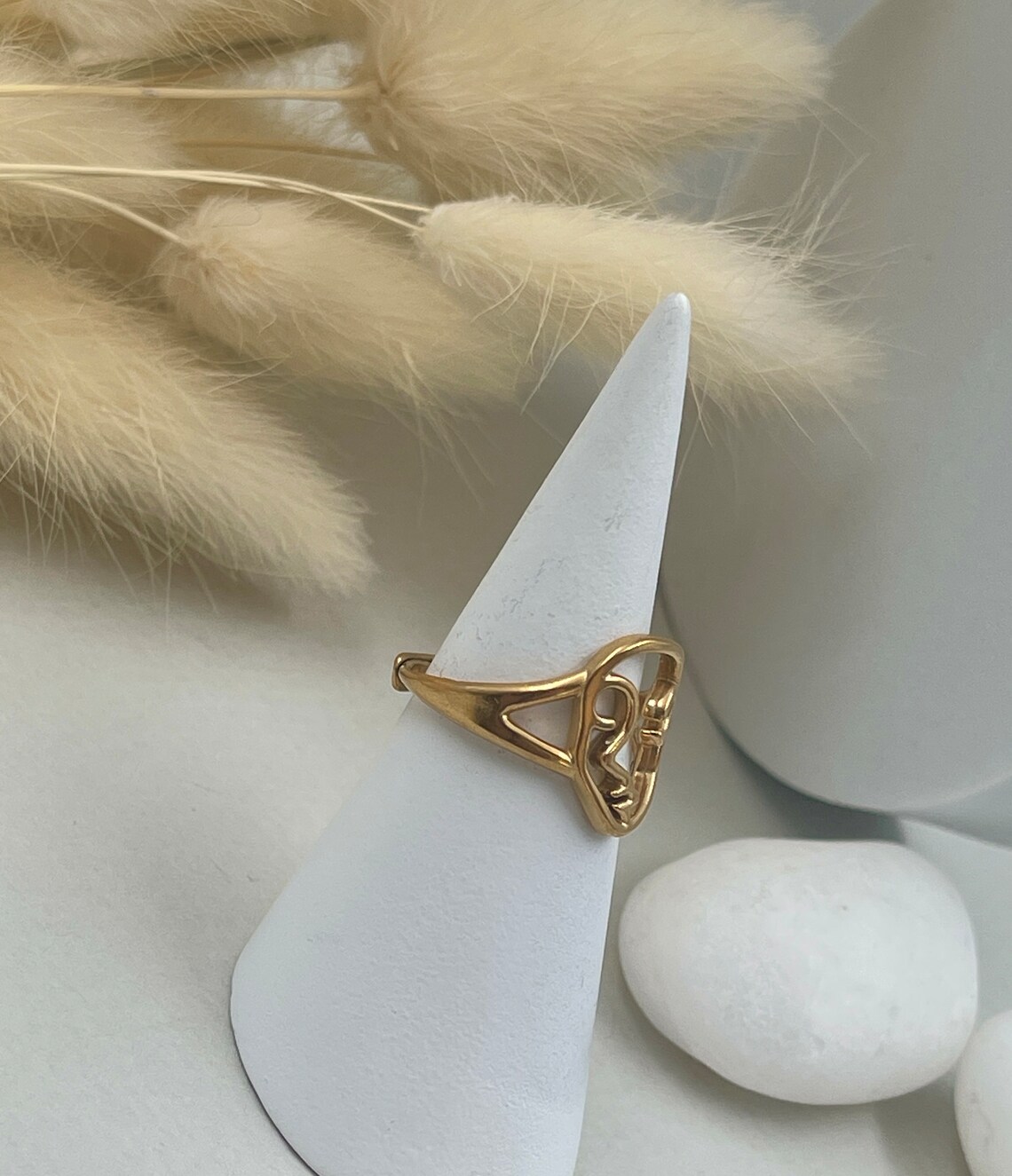 Golden Perforated Face Statement Ring Modern Stainless Steel Ring ...