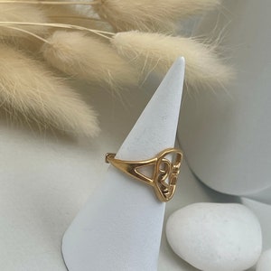 Golden Perforated Face Statement Ring Modern Stainless Steel Ring ...