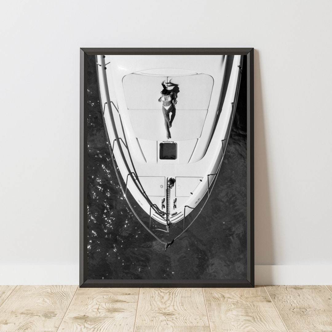 Woman on Yacht Poster, Yacht Print, Yacht Wall Art, Boat Poster, Boat ...