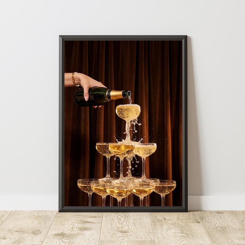 Champagne Tower Poster, Black and White Party Wall Art, Luxury ...