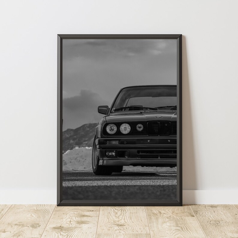 Vintage BMW E30 Poster, Vintage BMW E30 Print, Vintage BMW E30 Wall Art, Black and White Poster ...