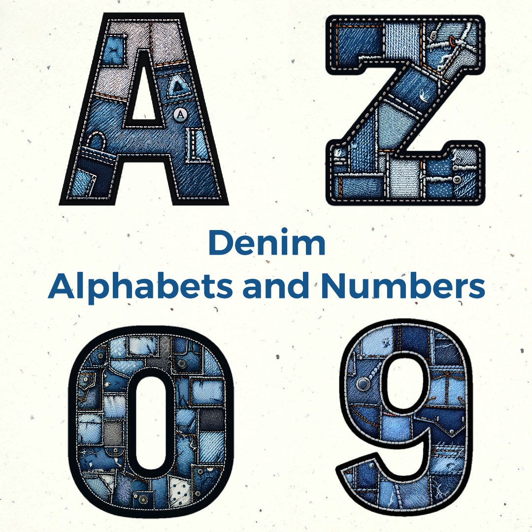 Denim Alphabets and Numbers, Denim Font, Denim Clipart, Blue Jean ...