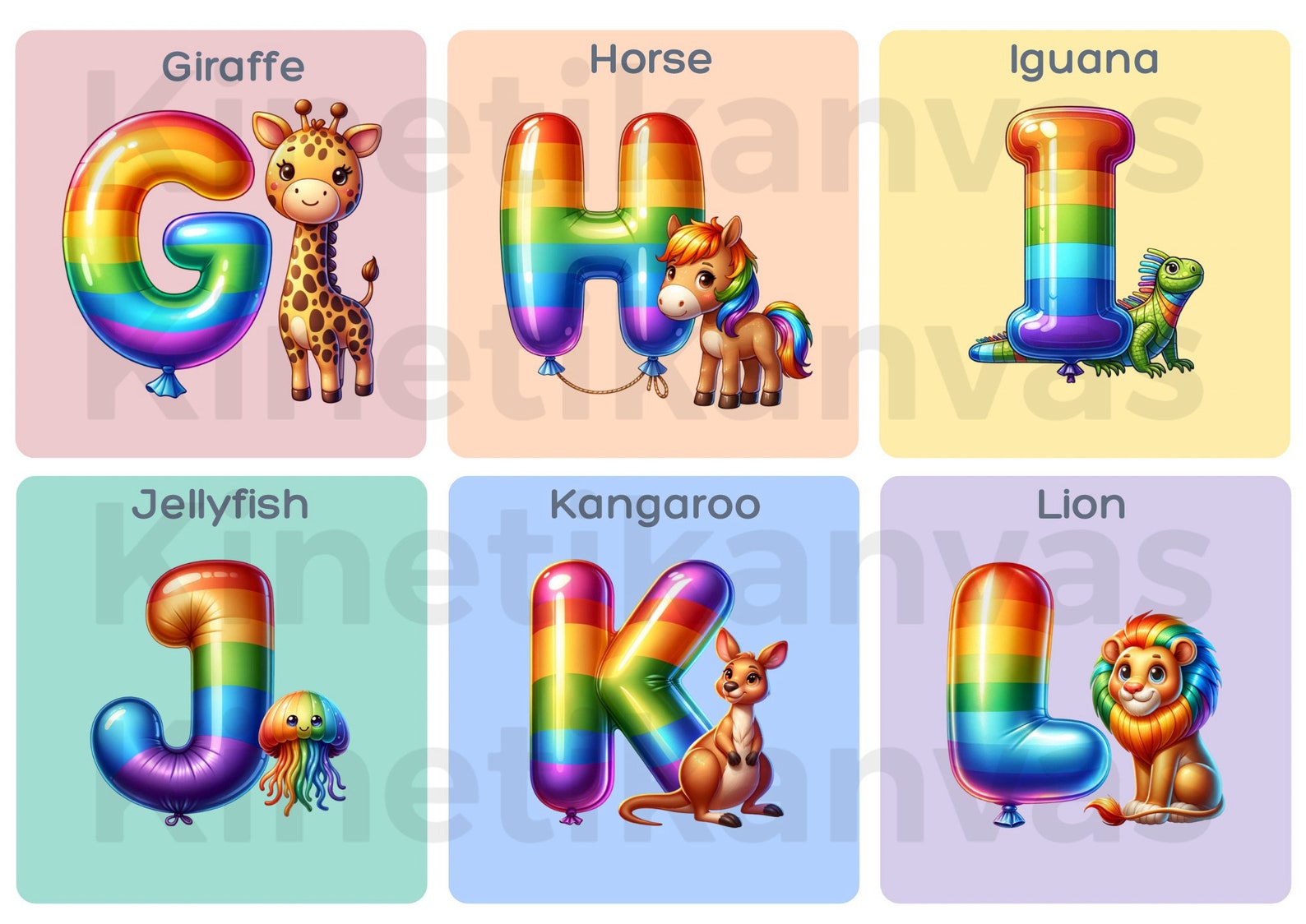 Rainbow Balloon Animal Alphabet Flashcards for Kids - Printable Abcs ...
