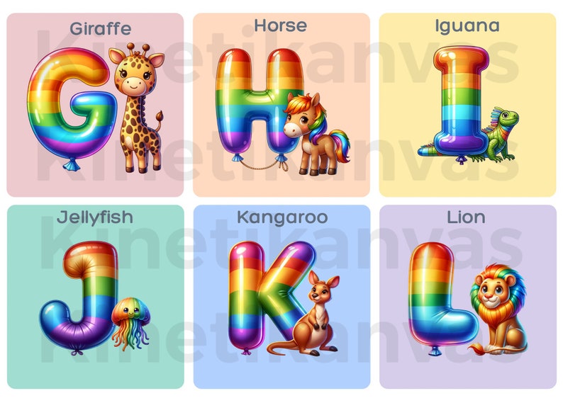 Balloon Animal Alphabet Clipart, Rainbow Letters PNG & Flashcards, Kids ...