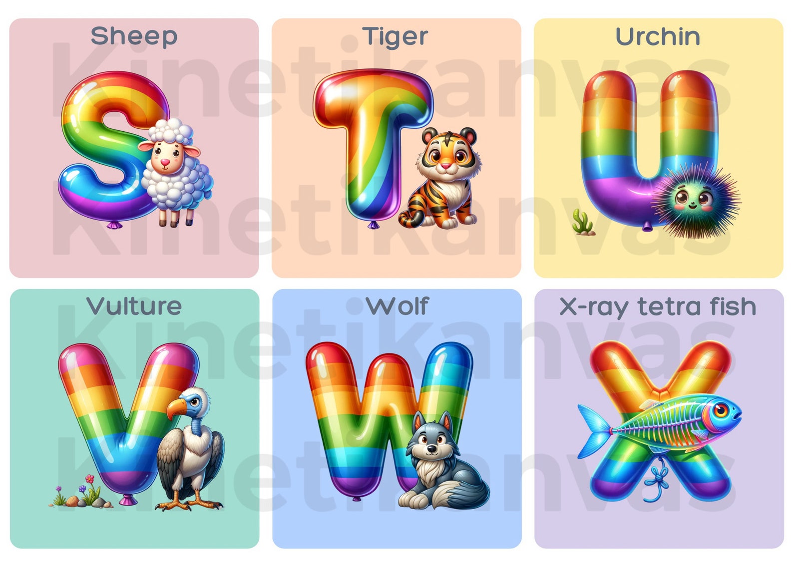 Rainbow Balloon Animal Alphabet Flashcards for Kids - Printable Abcs ...