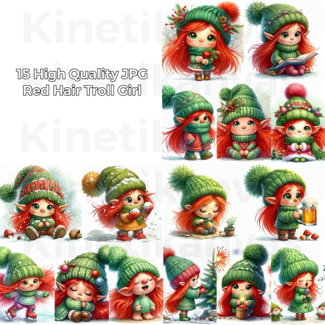 Red Hair Troll Girl Clipart High Quality JPG Set of 15 - Etsy