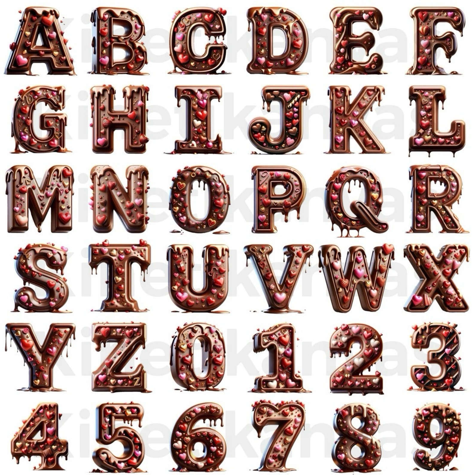 Chocolate Alphabet Clipart, Gourmet Love Letters & Numbers PNG ...